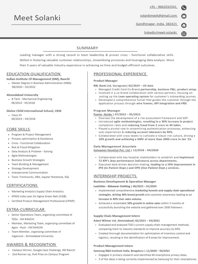 Meet Solanki - Product Manager | PDF