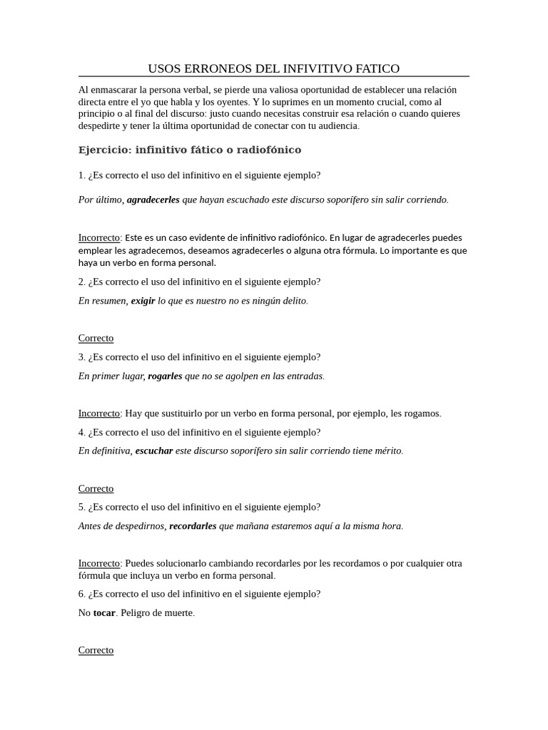 Usos Erroneos Del Infivitivo Fatico | PDF