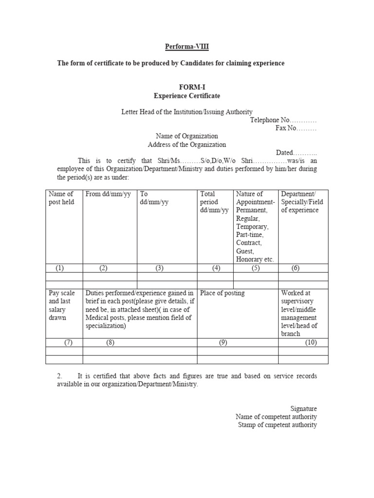 Format Experience Certificate | PDF