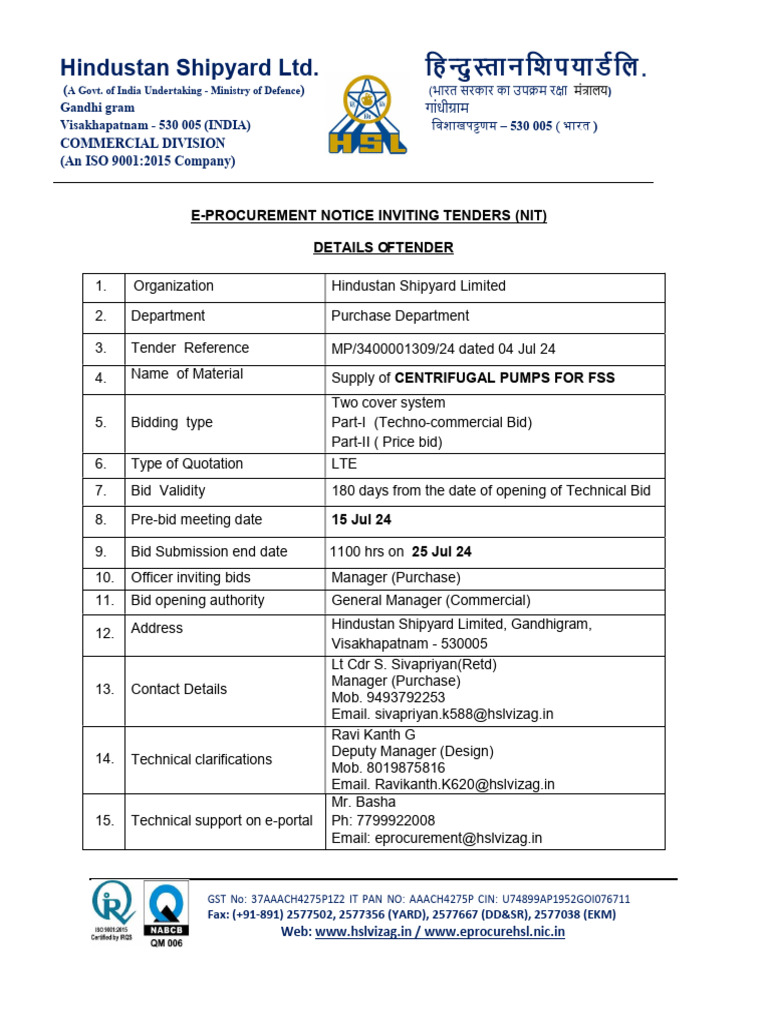 Tender HSL Pump | PDF