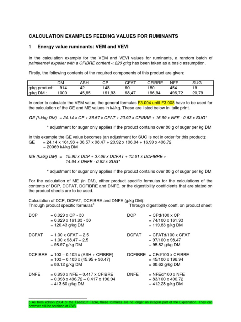 Calculation Examples Feeding Values For Ruminants | PDF | Lysine ...