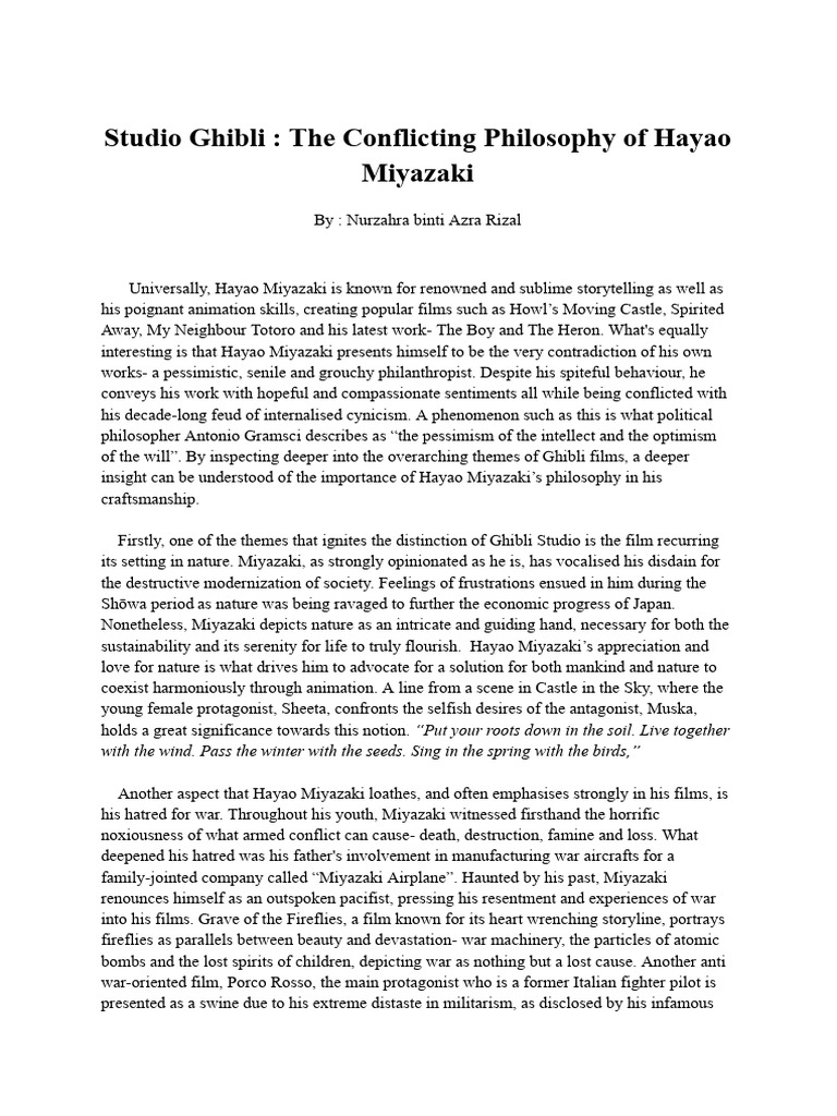 Studio Ghibli - Hayao Miyazaki's Conflicting Philosophy - 1 | PDF
