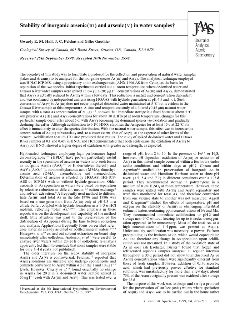 Arsenic (III) and Arsenic (V) in Water | PDF