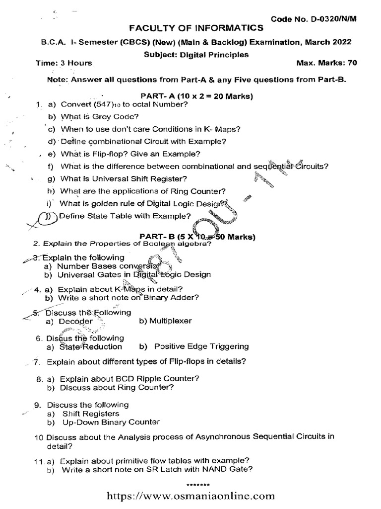 Bca 1 Sem Digital Principles D 0320 Mar 2022 | PDF