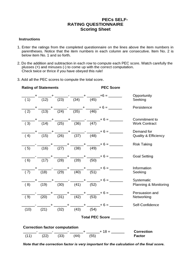 Blank PECs Scoring-Sheet | PDF