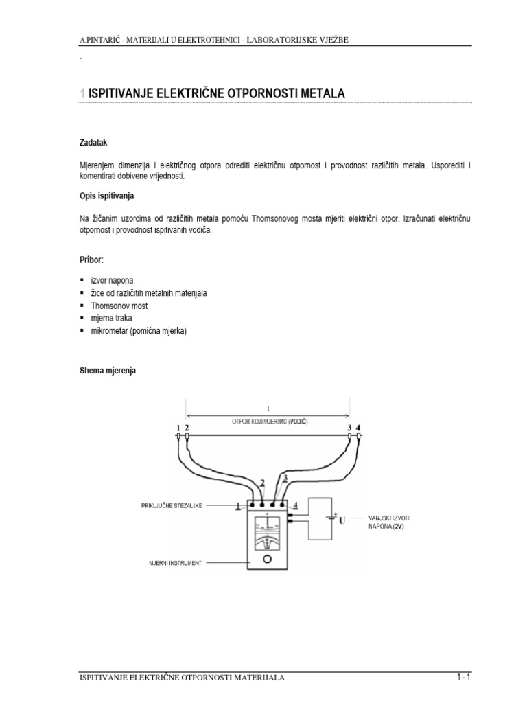 IME - Vjezba 1 - Ispitivanje Elektricne Otpornosti Materijala | PDF