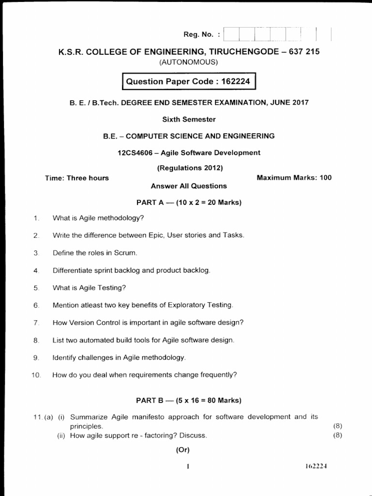 12cs4606 - Agile Software Development | PDF 12cs4606 - Agile Software Development | PDF