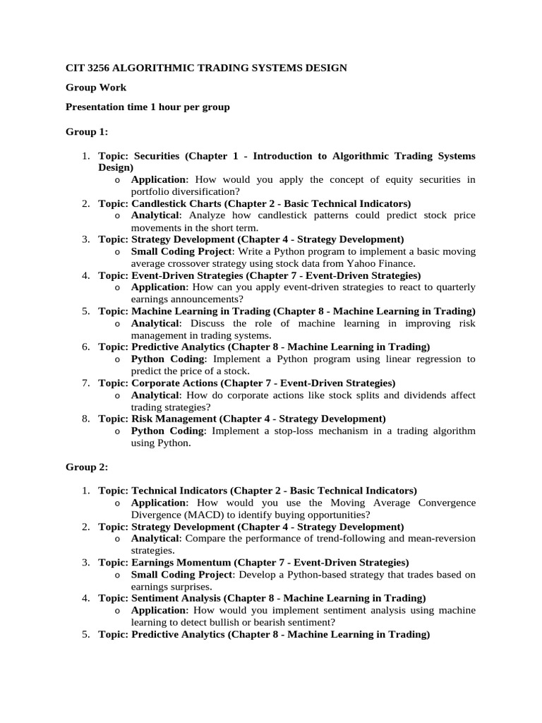 Algorithmic Trading Course Projects | PDF | Algorithmic Trading | Machine Learning
