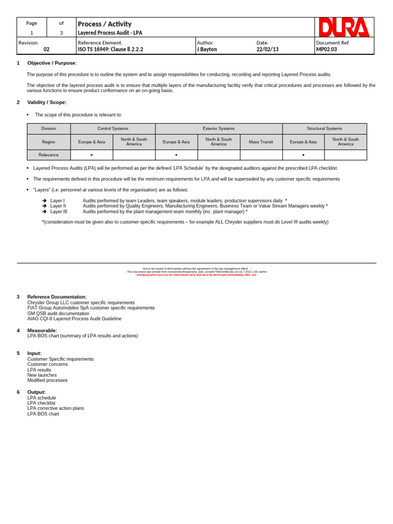 MP02.03 Layered Process Audits | PDF