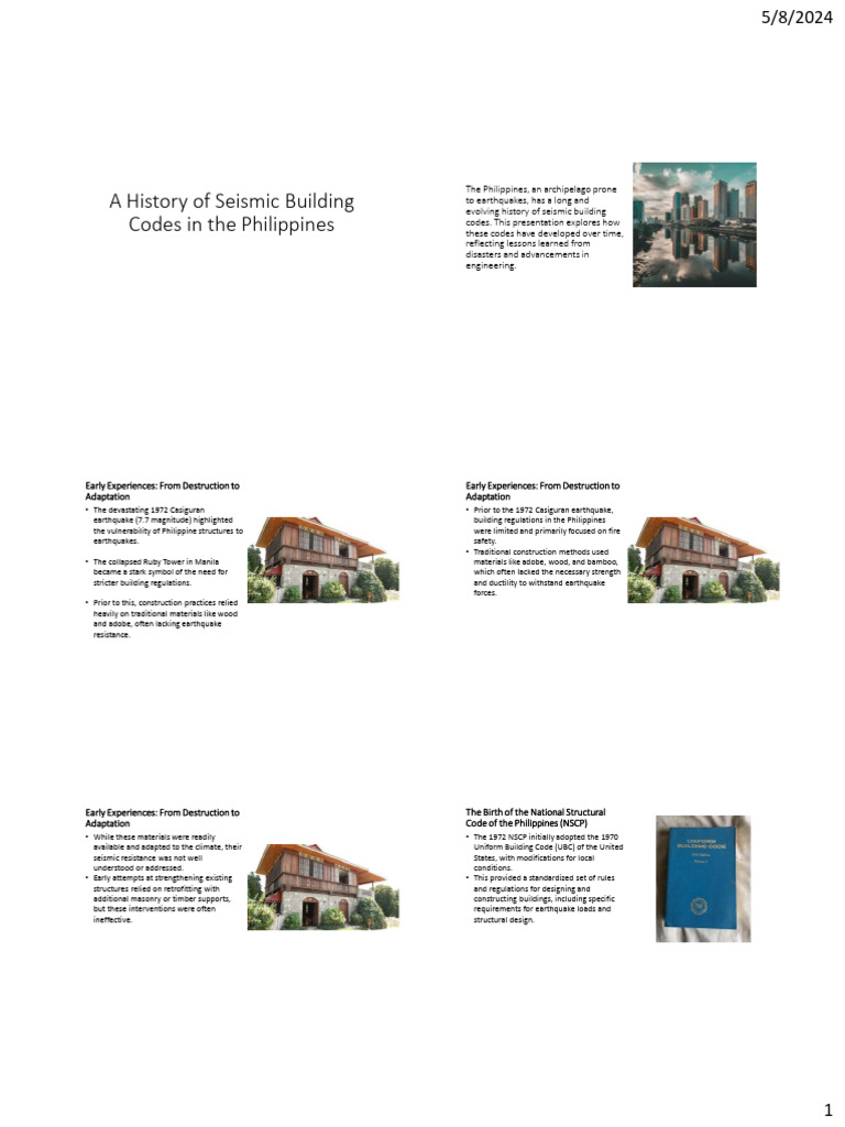 PCS 5 Lec 2 A History of Seismic Building Codes in The | PDF