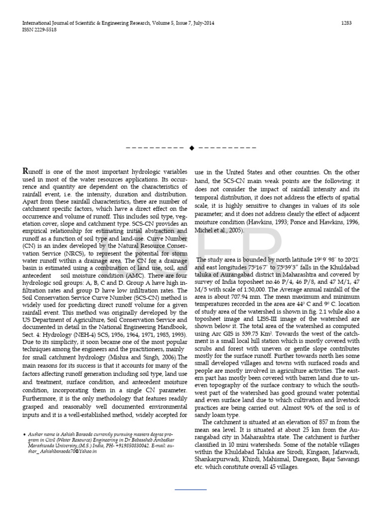 Estimation of Runoff by Using SCS Curve | PDF