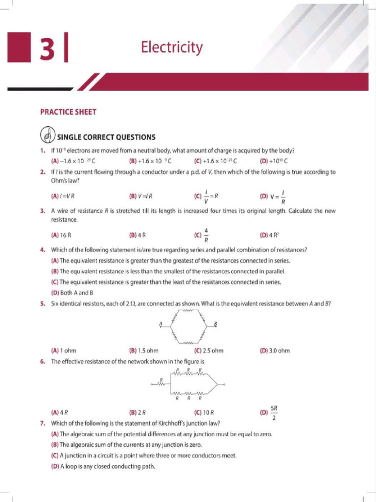 Electricity - Cenage IIT-JEE For Class 10th by PWD | PDF