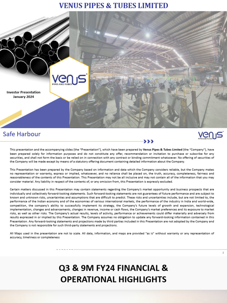 Investor Presentation Q3fy24 | PDF | Pipe (Fluid Conveyance) | Business
