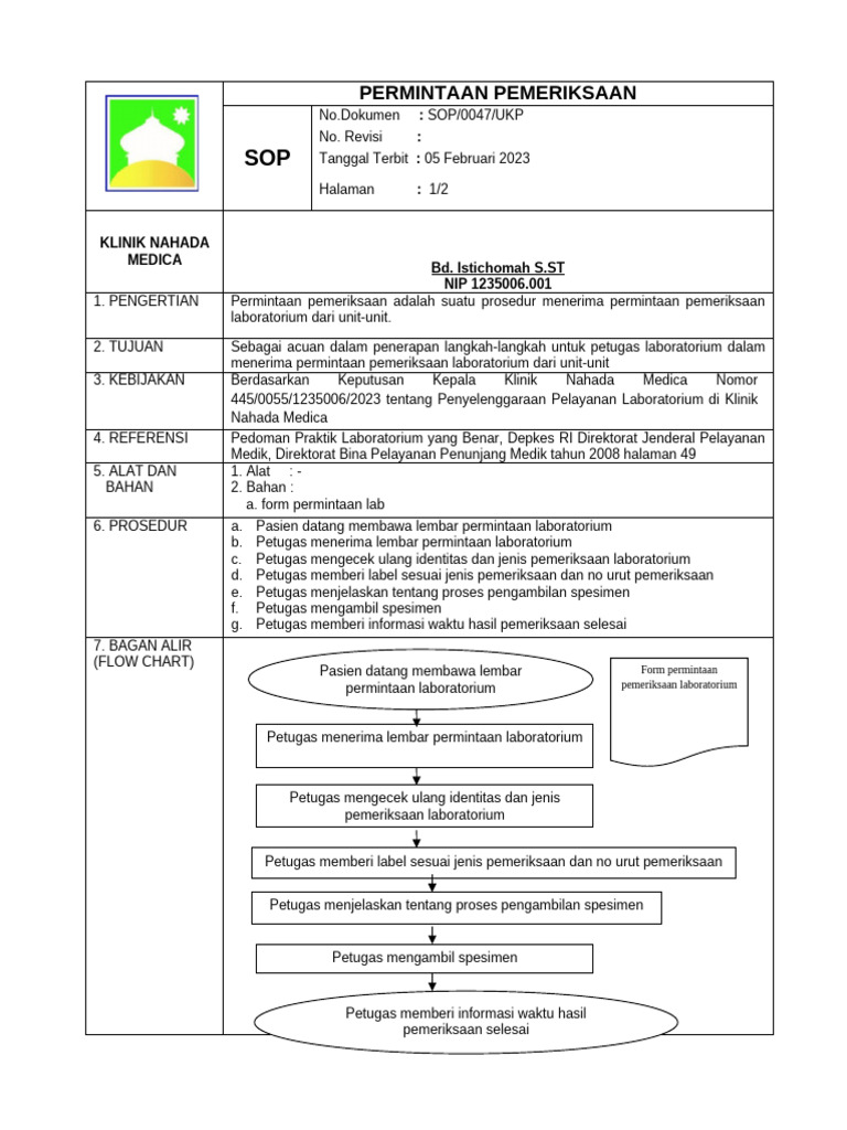 SOP PERMINTAAN PEMERIKSAAN SDH | PDF