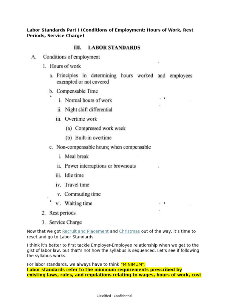 LABOR STANDARDS - Conditions of Employment | PDF