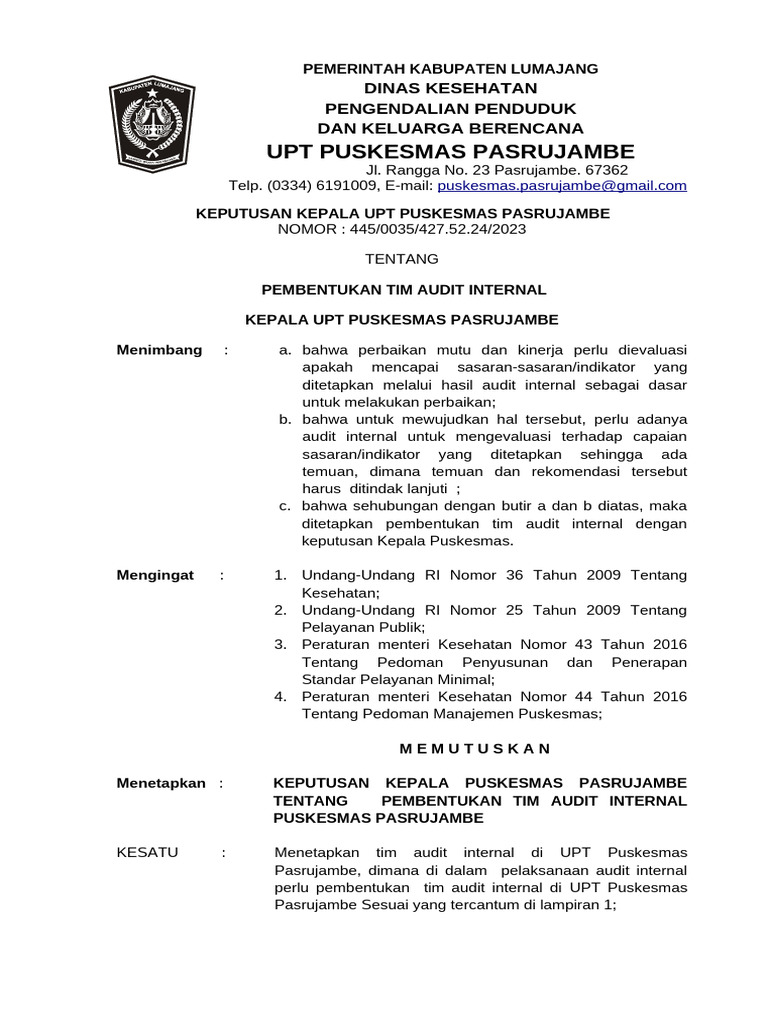 SK Tim Audit Internal 2023 | PDF