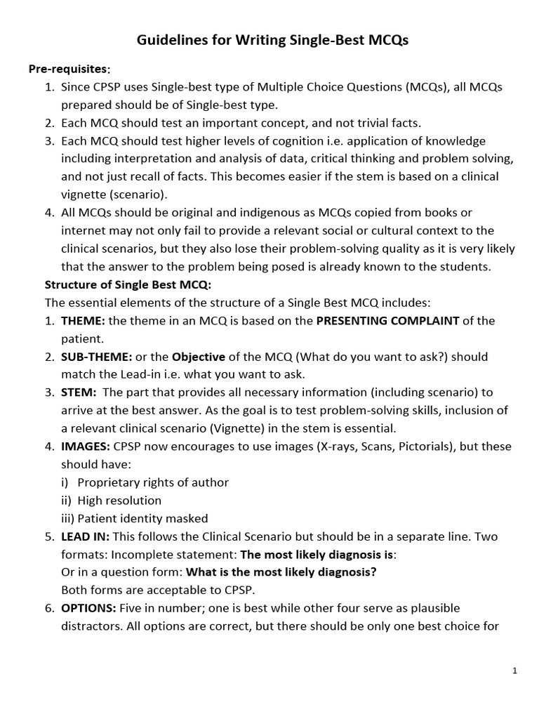 MCQ Guidelines | PDF