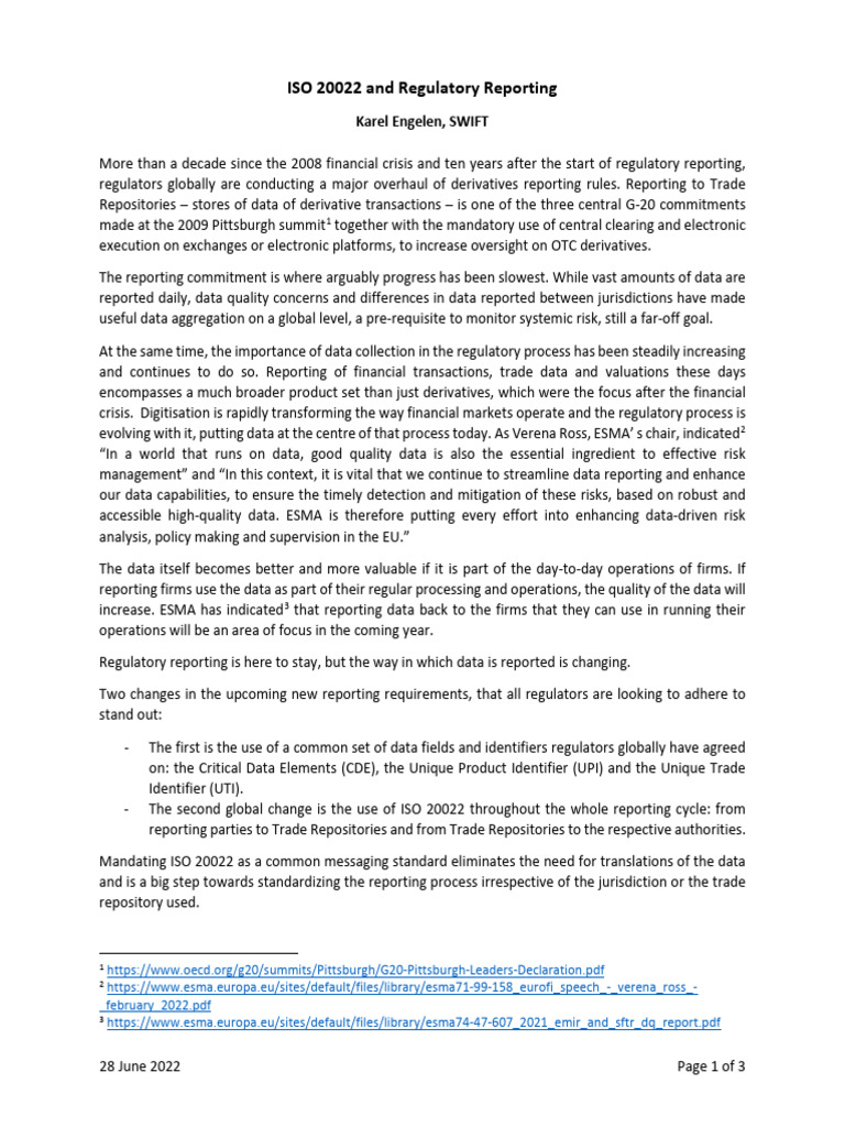 ISO 20022 and Regulatory Reporting | PDF