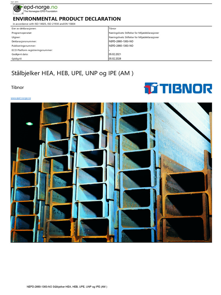NEPD 2660 1363 - Stalbjelker HEA HEB UPE UNP Og IPE AM | PDF