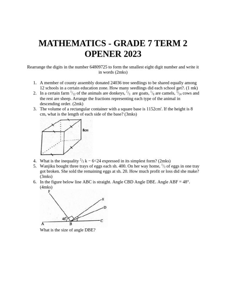Jss Mathematics Opener t2 | PDF