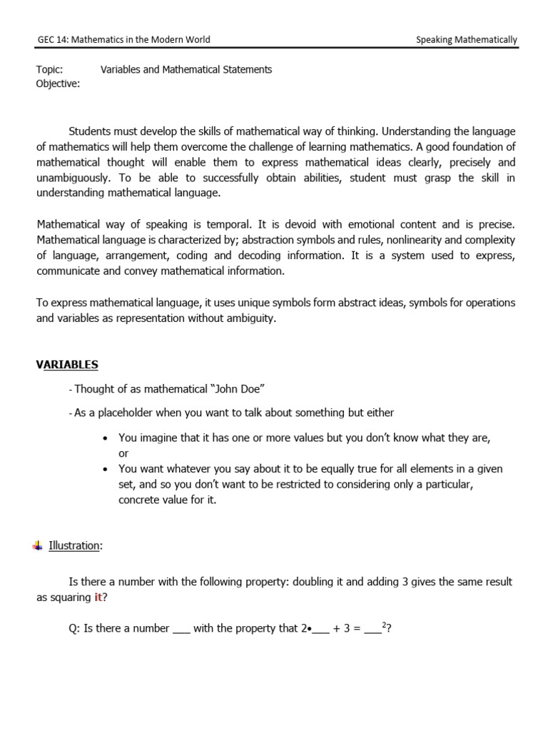 Mathematical Language | PDF