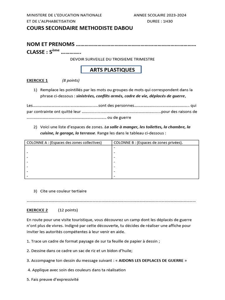 Devoir Trim 3 5eme | PDF