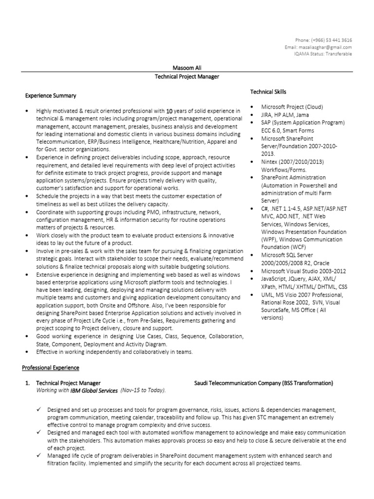 Technical Project Manager - resume analysis | PDF Technical Project Manager - resume analysis | PDF