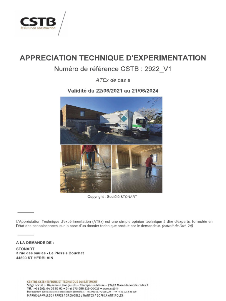 ATEx No 2922 - V1 - Aérolithys - Rapport CSTB | PDF