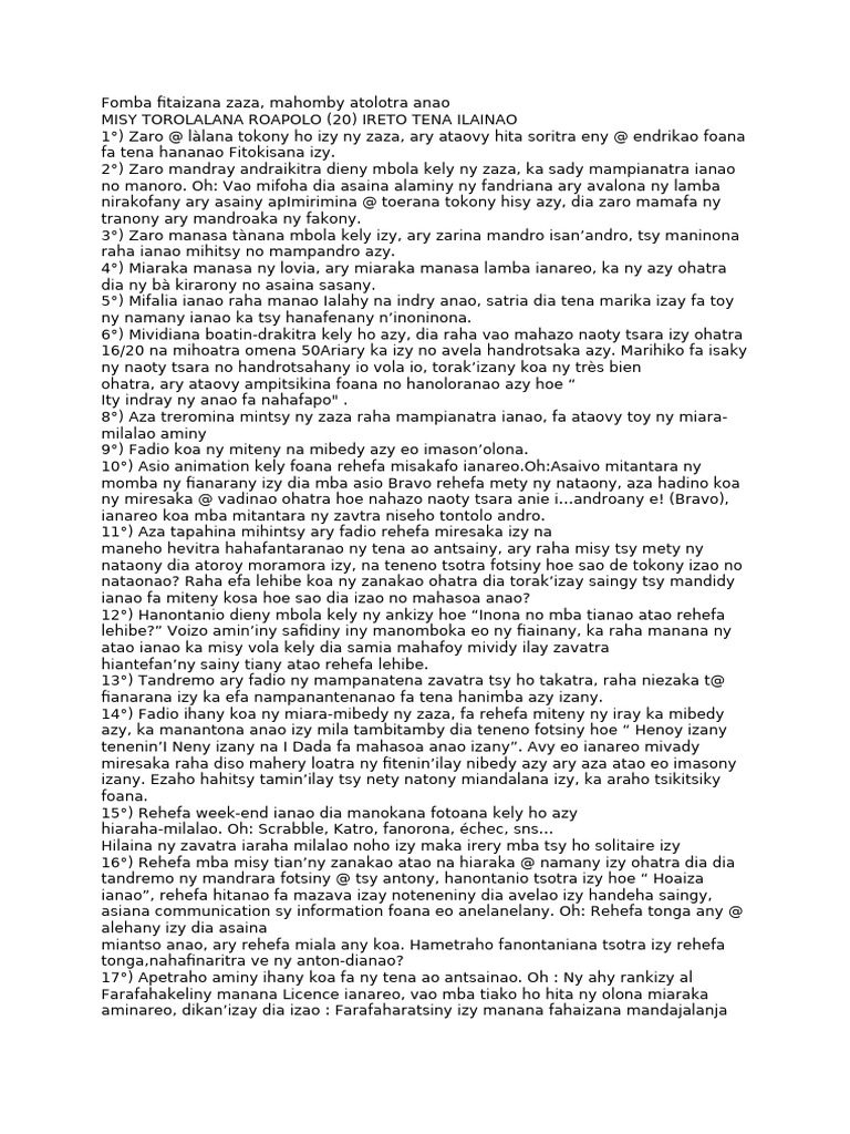 Fomba Fitaizana Zaza | PDF
