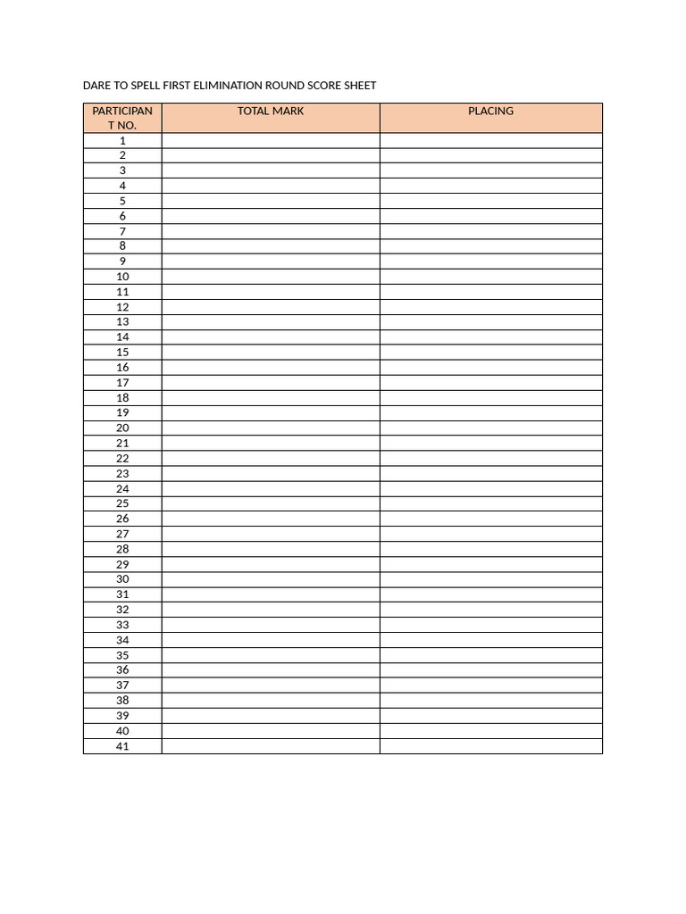 Dare To Spell Score Sheet | PDF