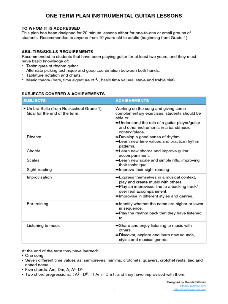 One Term Plan Guitar Lessons | PDF | Chord (Music) | Guitars