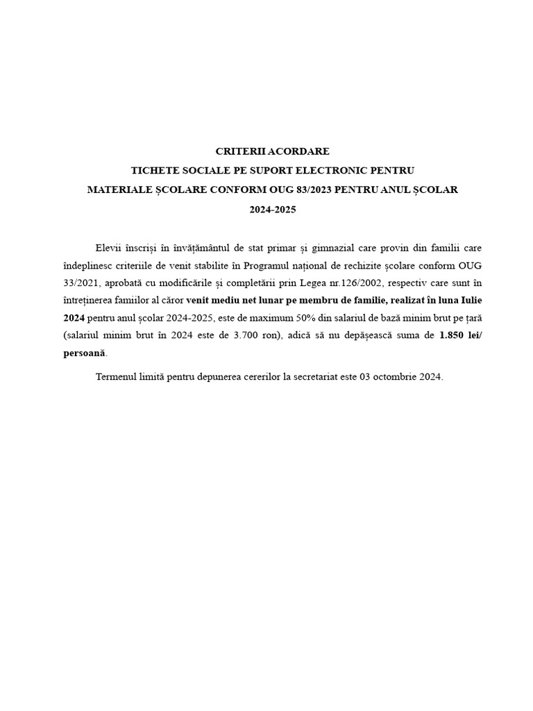 Criterii Tichete Sociale | PDF