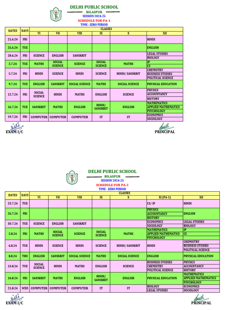 Date Sheet For 24-25 | PDF