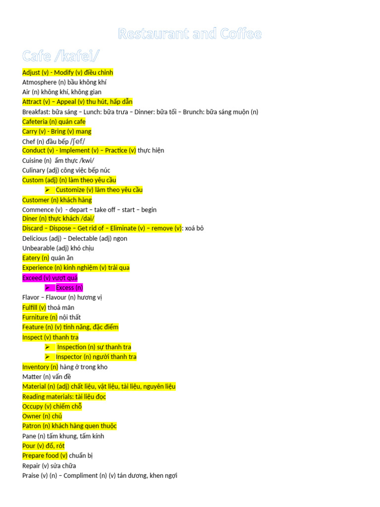 3 Vocab Restaurant and Coffee Noted 1 | PDF | Food And Drink ...