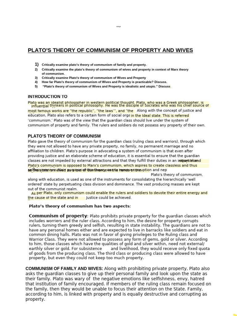 Platos Theory of Communism | PDF