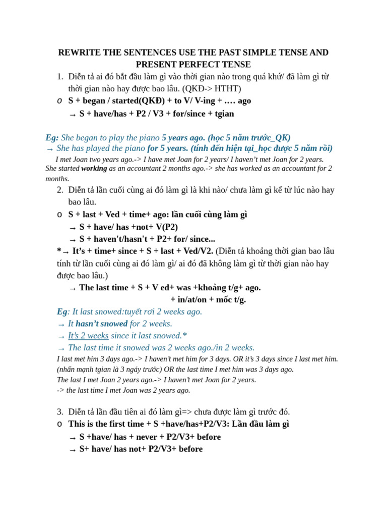 Rewrite The Sentences Use The Past Simple Tense and Present Perfect ...