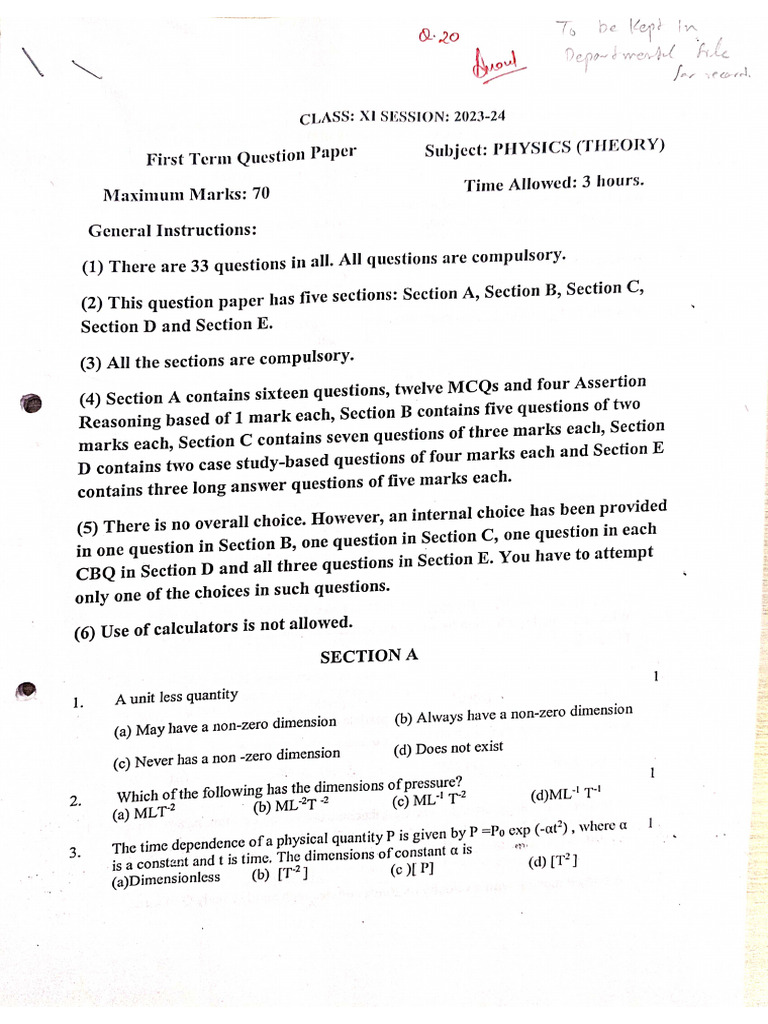 Physics XI - Term1 - 2023-24 | PDF