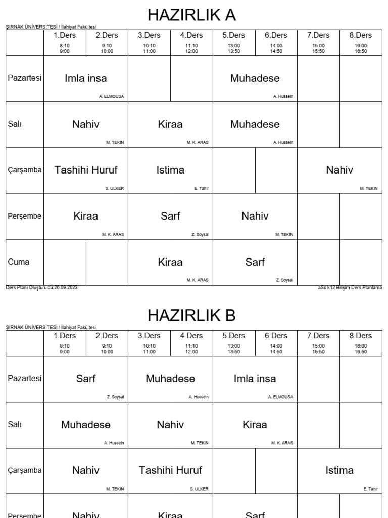 Tum Siniflar Ders Programi | PDF