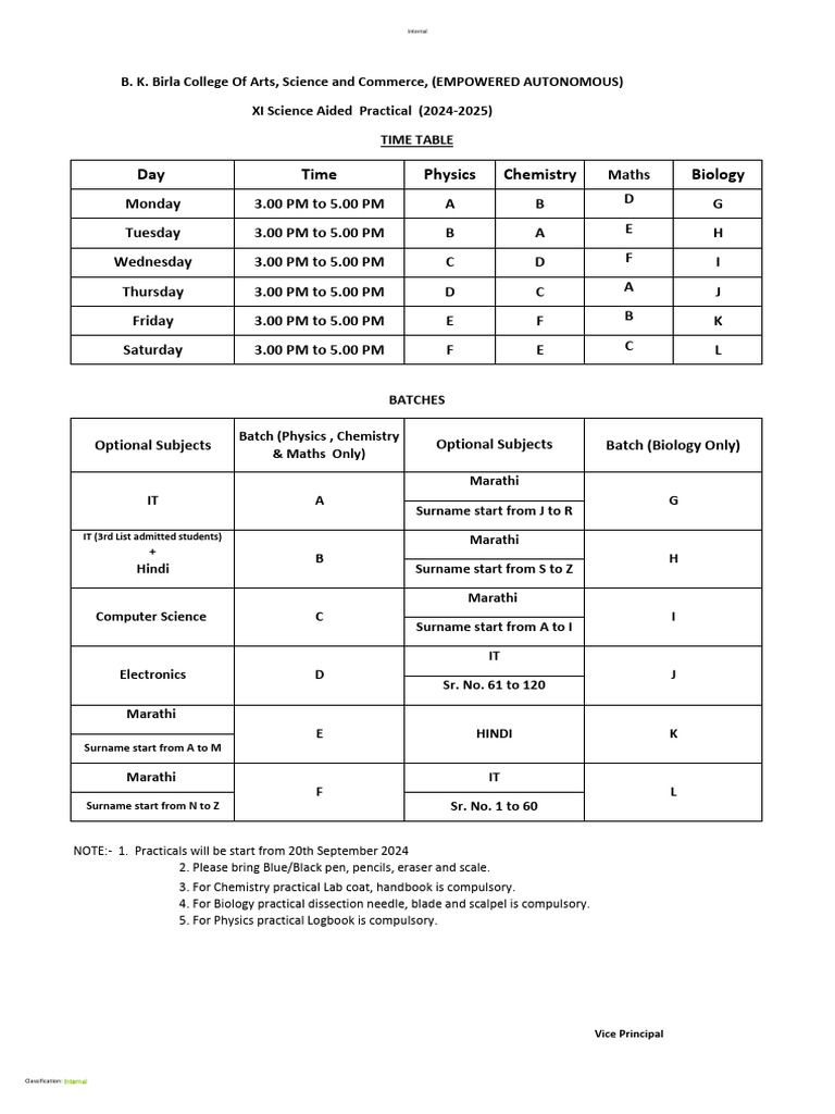 11th Aided Practical Timetable 2024-25-rev | PDF
