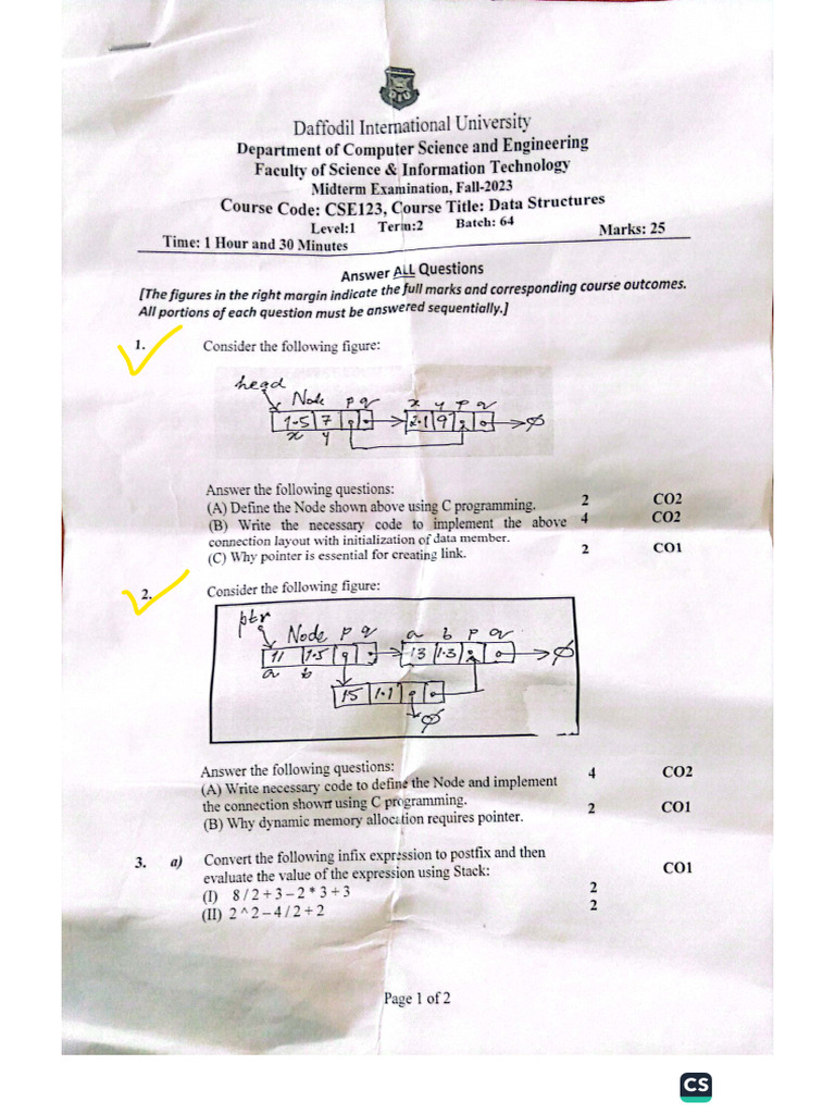 CSE 64 Fall-2023 All-Theory-Question Mid | PDF