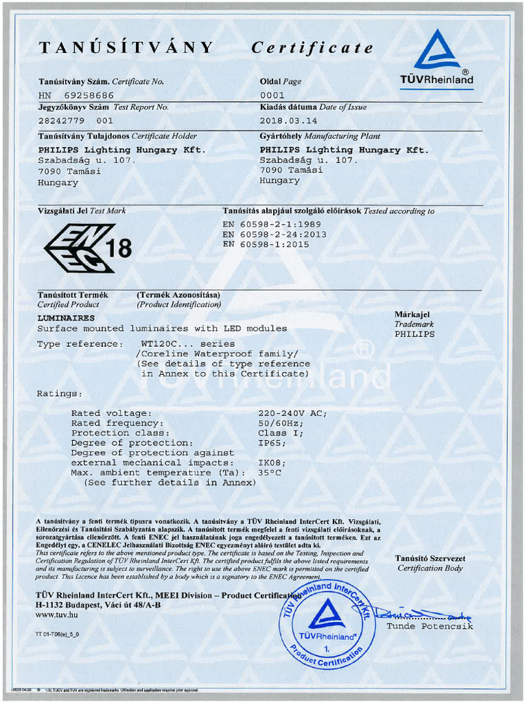 CoreLine Waterproof WT120C ENEC | PDF