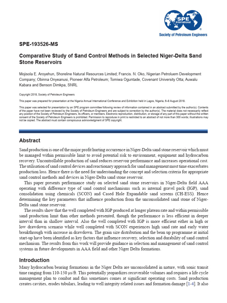 Aroyehun Et Al - 2018 - Comparative Study of Sand Control Methods in ...