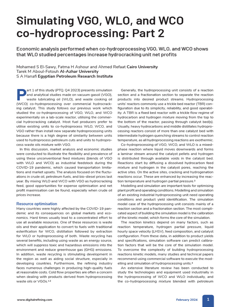 simuGBPating Vgo wGBPo and Wco Co Hydroprocessing Part 2 | PDF