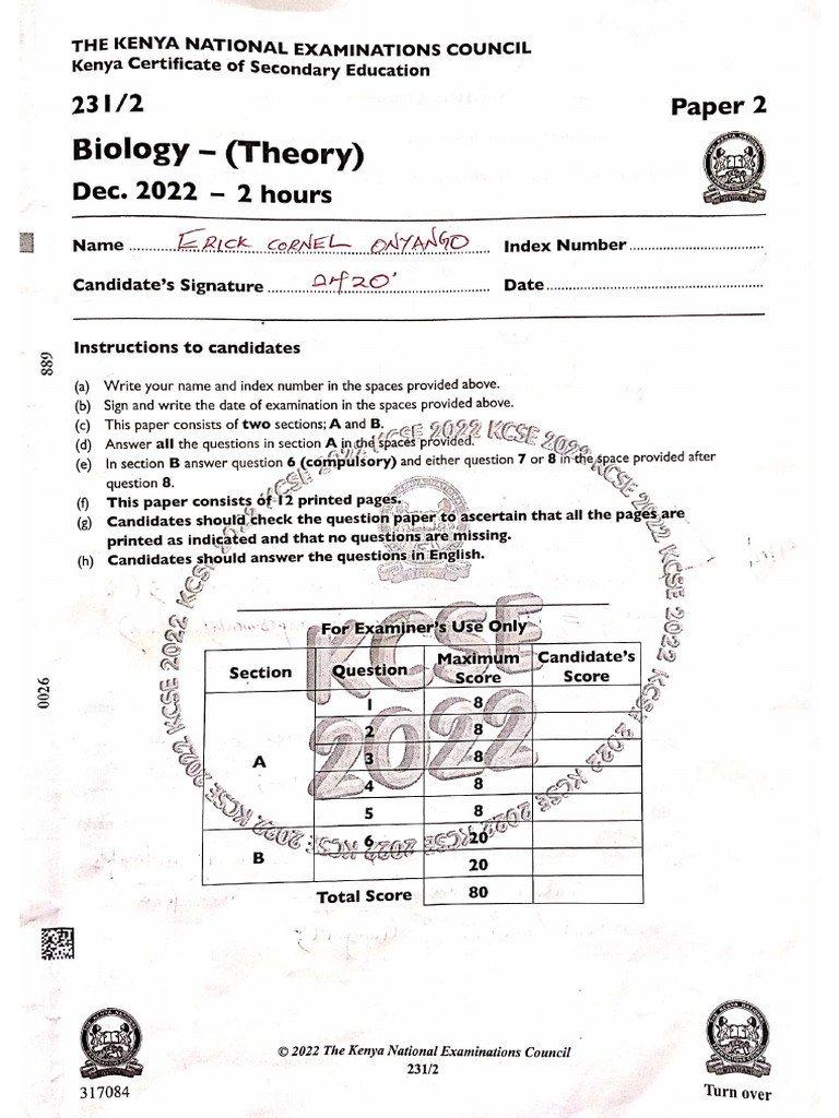 Biology Ms paper 2 | PDF