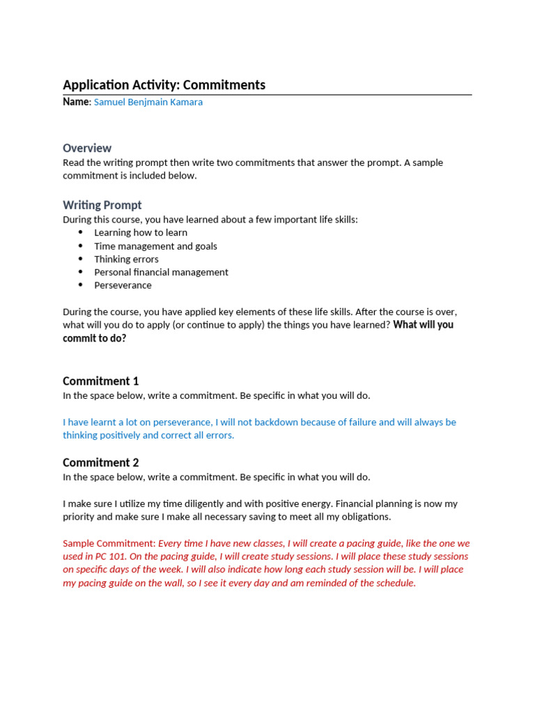 pc101 w07 Applicationactivity Commitmentstatements Template | PDF