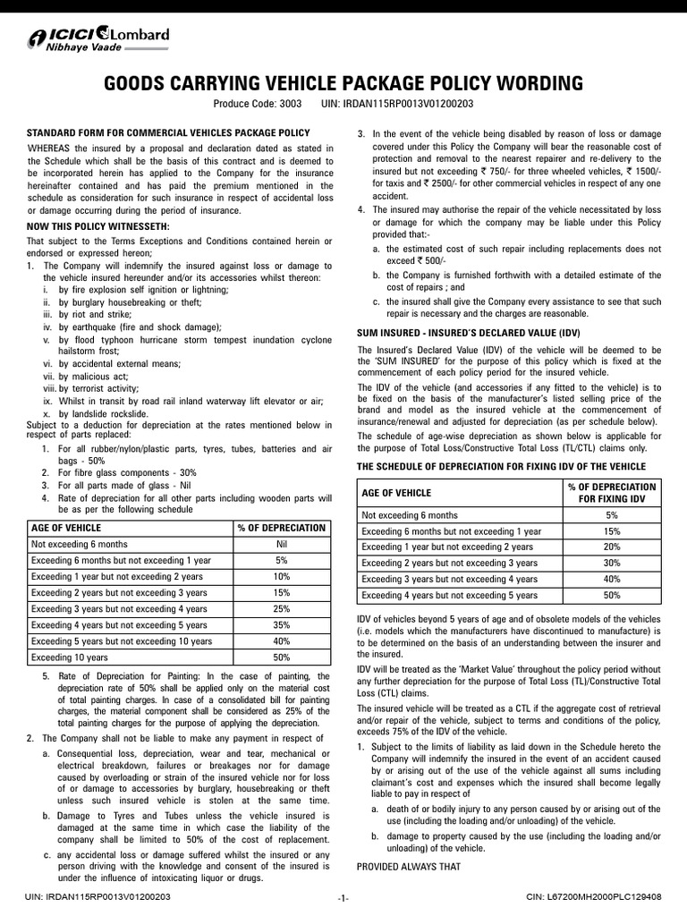 6 GCV Package Policy - Perq 01 | PDF | Indemnity | Finance & Money ...