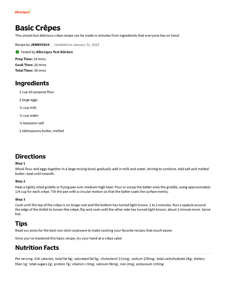 Recipe 16383 Basic-Crepes Print | PDF