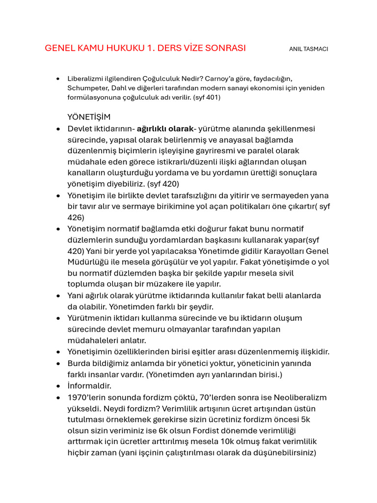 GENEL KAMU HUKUKU Fİnal Ve Sorulabilecek Sorular | PDF