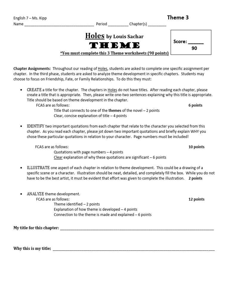 holes chapter activities - theme - template c | PDF