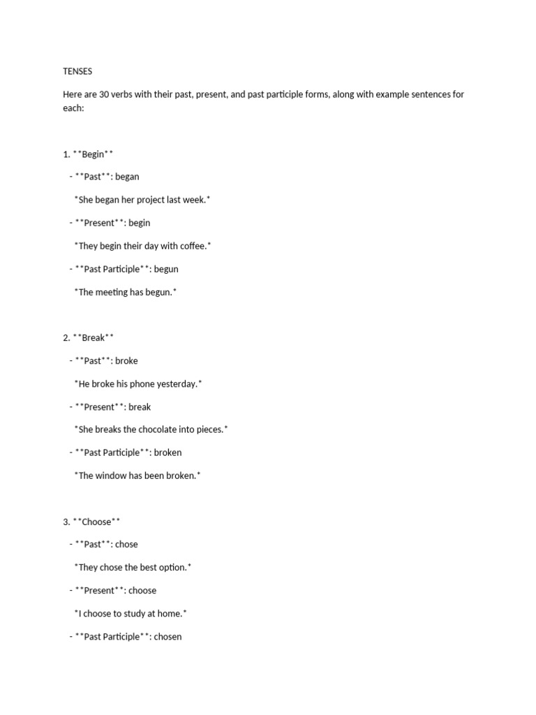 Past, Present and Past Participle XD | PDF | Grammar | Home & Garden